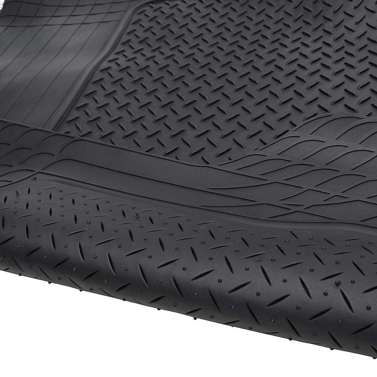 BDK Proliner All Weather Rubber Auto Floor Mats and Trunk Cargo Liner - Front & Rear Heavy Duty Set Fit for Car SUV Van and Truck, Black, 4 Pieces (Trim to Fit)