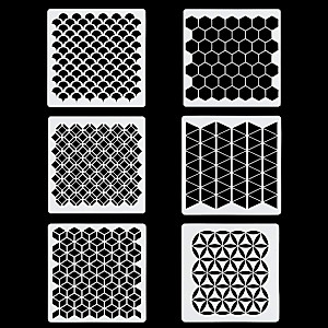 6 Set Sacred Geometric Honeycomb Stencils, 7Inch Sashiko Stencil Art Painting Templates for Scrapbooking Drawing Tracing DIY Furniture Wall Floor Décor