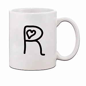 Speedy Pros R Love Hearts Initial Monogram Personalized Letter R Ceramic Mug Coffe Cup - Holiday Christmas Hanukkah Gift for Men & Women