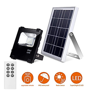 Richarm Solar Flood Lights Outdoor Remote Control Solar Power Led Lights 10W 500LM 25 LEDs IP65 Waterproof Solar Wall Lamp Floodlights for Gutter Shed,Business Sign