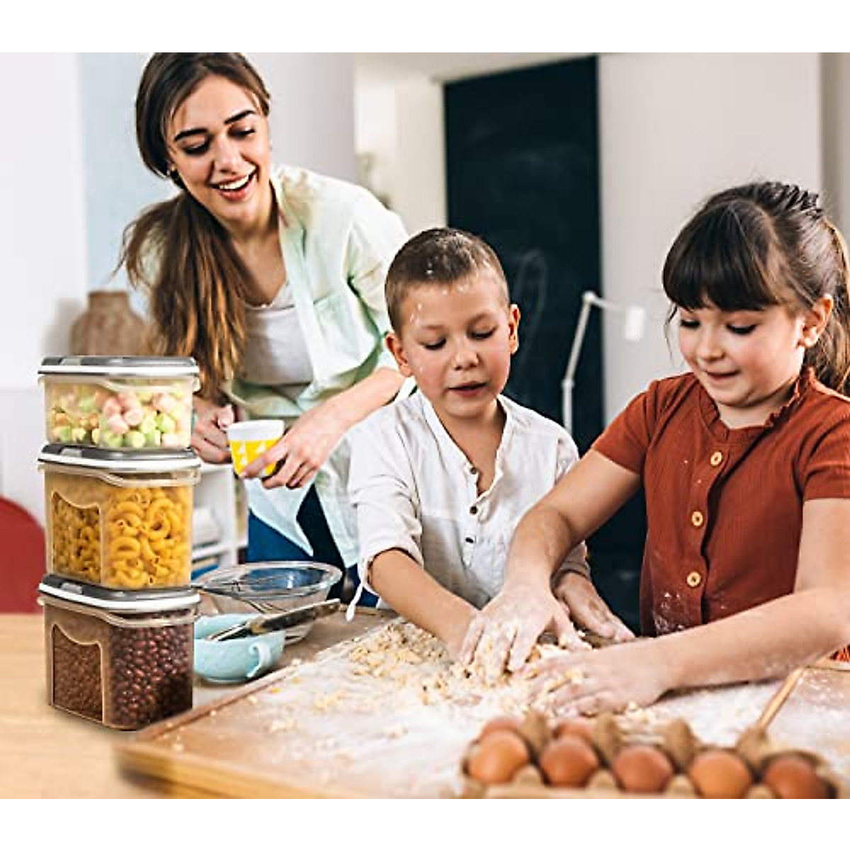 LARGE SET 28 pc Airtight Food Storage Containers with Lids (14 Container Set) Airtight Plastic Dry Food Space Saver Boxes, One Lid Fits All - Stackable Freezer Refrigerator kitchen Storage Containers