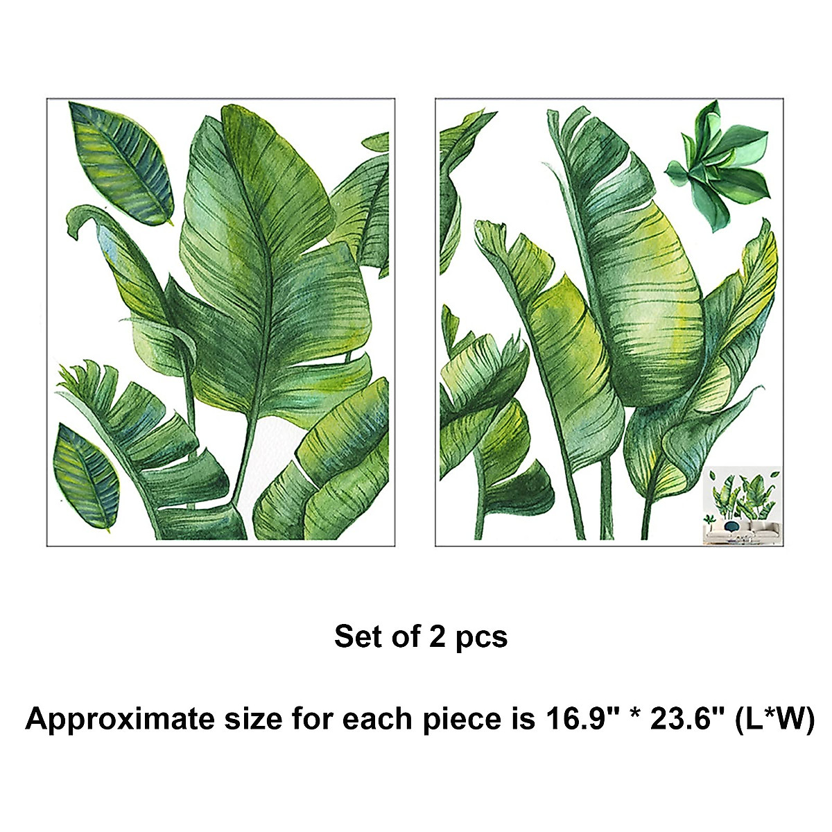 Big Green Leaf Wall Stickers Tropical Plant Leaves Window Decals Decorations Murals Wall Art Decorative Sticker for Kids Living Room Bedroom Nursery Playroom Cute Holiday Jungle Party Decor Supplies