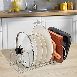 GERUSEA Pot Lid Holder, Stainless Steel Kitchen Organizer Rack Rest, Storage Cutting Boards, Bakeware, Pots & Pans, Serving Trays, Reusable Containers in Cabinet Pantry on Countertop