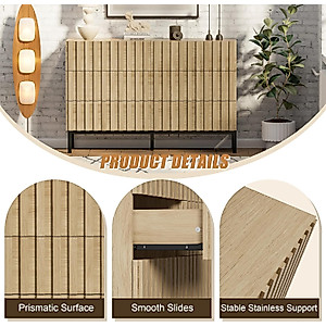 UEV Natural Wood Dresser for Bedroom,Mid Century Modern Dresser,Fluted 6 Drawer Dresser with Metal Stand,Accent Chest of Drawers for Bedroom,Living Room,Hallway