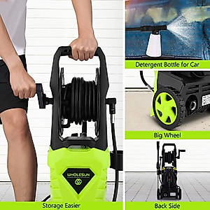 WHOLESUN WS 3000 Electric Pressure Washer, 1.58GPM 1600W High Power Washer Machine with Spray Gun & 4 Nozzles for Cars, Homes, Driveways, Patios(Green)