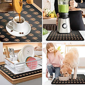 Coffee Mat Coffee Bar Mat Hide Stain Absorbent Drying Mat with Waterproof Rubber Backing Fit Under Coffee Maker Coffee Machine Coffee Pot Espresso Machine Coffee Bar Accessories-Black Marble