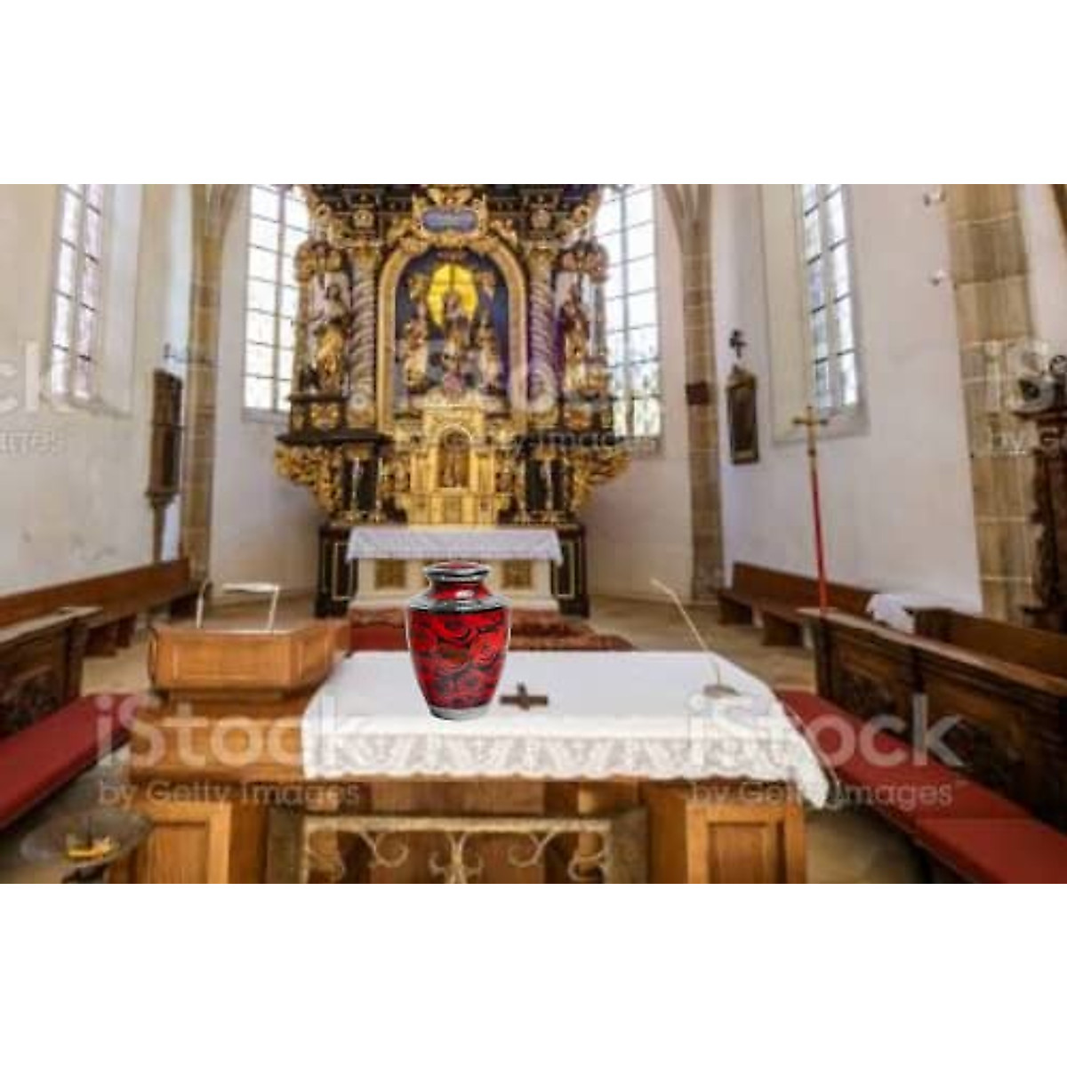 Crimson Rose Cremation Urn for Human Ashes Adult Large up to 220cu Handcrafted Aluminuim Metal Decorative Urn Rose Cremation Urn (Large)