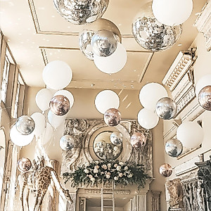 PartyWoo Silver Balloons, 6 pcs Silver Birthday Decorations, 22 inch Giant 4D Foil Balloons, Ribbon, Large Mylar Balloons, Metallic Silver Balloons for Baby Shower Party, Birthday Decorations