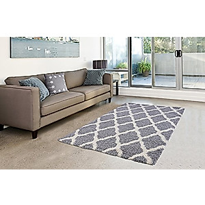Pierre Cardin Luxury Shag/Flokati Collection Trellis Rug Design Abstract Area Rugs for Living Room, Bedroom, Kitchen Patterns Accent Contemporary Area Rugs (8' x 10', Gray/Light Gray)