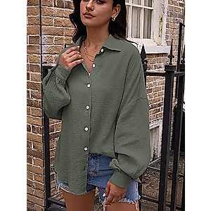 AUTOMET Womens Button Down Shirts Fall Shirts 2023 Shacket Jacket Long Sleeve Oversized Maternity Fashion Teacher Outfits Button Up Work Casual Blouses Tunics Tops Army Green