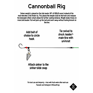3 Pack 'Cannonball Rig' Red Drum Surf Fishing Rigs 100LB Mono (8/0)