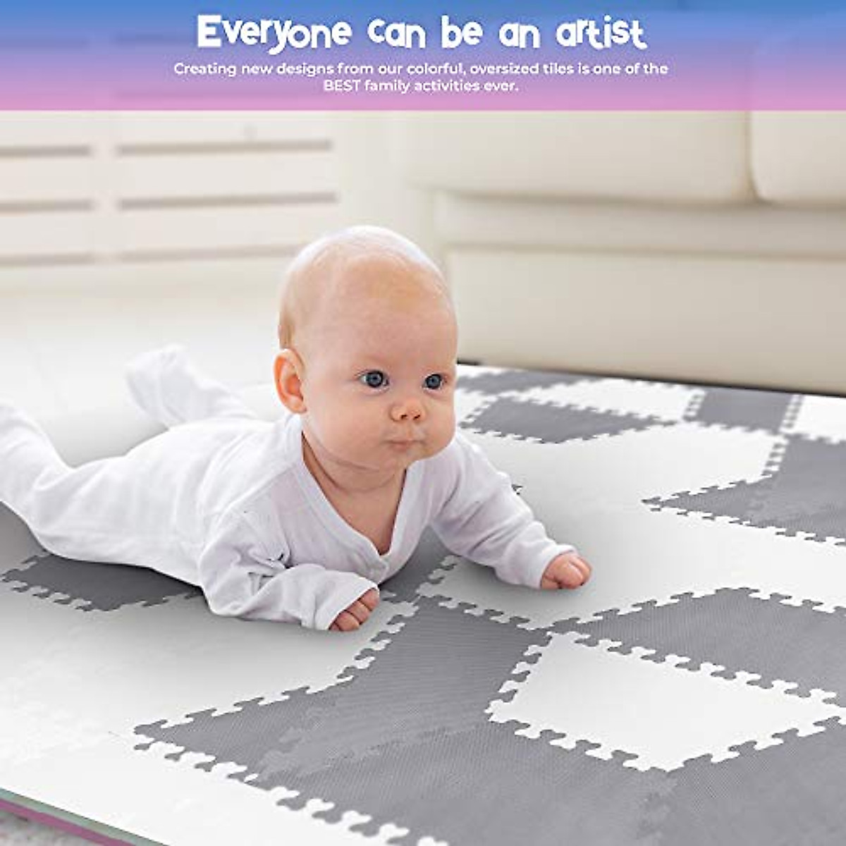 Red Suricata Playspot Foam Hexamat – Geo Interlocking Baby Play Mat - Baby Playmat for Kids, Infants & Toddlers – 79” x 60” or 74” x 63” Rubber Foam Floor Puzzle Mats Tiles (Ghost White/Grey