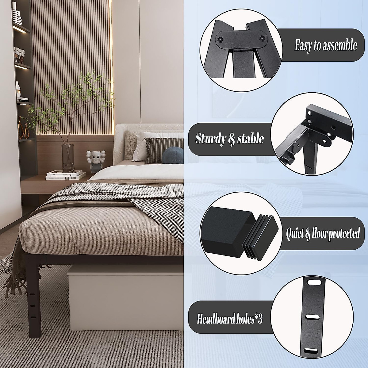 Chezisam Heavy Duty Twin Size Bed Frame 18 "High Metal Platform Bed Sturdy Steel Slat Mattress Base,with Bed Bottom Storage Space,No Box Spring Needed,Quick Installation,Non-Slip Noiseless