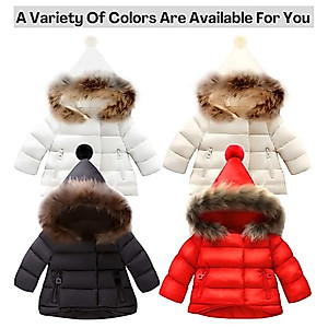 MQQUFF Baby Girls Hooded Snowsuit Winter Warm Fur Collar Hooded Coat Down Windproof Jacket Outerwear