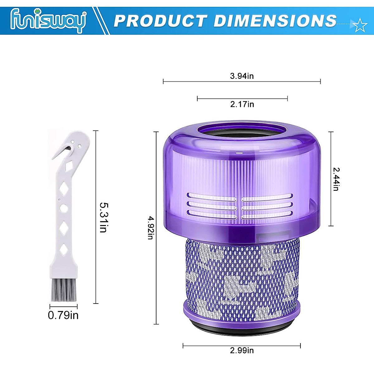 2 Pack Replacement V11 Filters for V11 Torque Drive V11 Animal V15 Detect Vacuum, Replace Part 970013-02