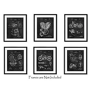 Motorcycle Patent Art Prints - Set of SIX 8"x10" - Wall Decor - Great Gift for Motorcycle Lovers - Chalkboard