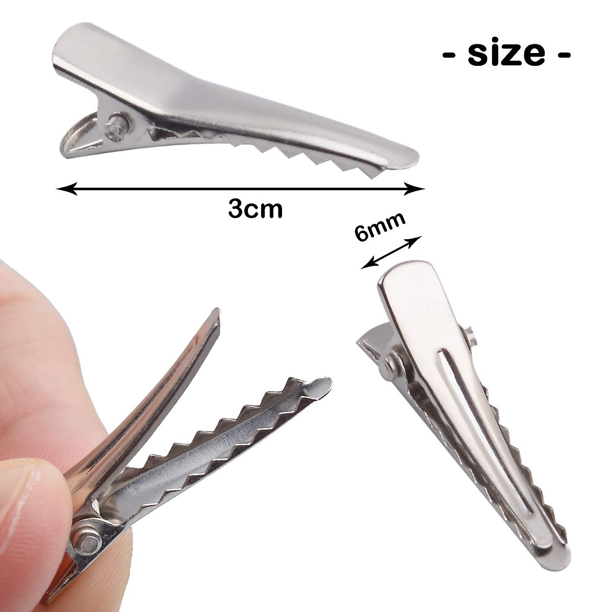 30MM Small Alligator Hair Clips, 100 Pieces Silver Metal Alligator Hair Pins Teeth Bows Crocodile Hair Clips Holders Accessories for Hair Care, Arts & Crafts Projects