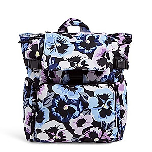 Vera Bradley Women's Cotton Utility Backpack, Plum Pansies - Recycled Cotton, One Size