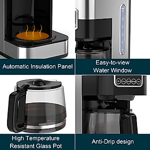 Gardcare 10-Cup Coffee Maker with Smart Touch Screen, 24-hour Programmable Coffee Machine, Stainless Steel Glass Carafe Pot with Brew Strength Control, Automatic Anti-Drip System, Black