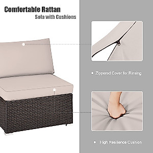 RELAX4LIFE 2-Piece Rattan Armless Sofa - Patio Wicker Sectional Conversation Sofa Set with Removable Cushions, Heavy-Duty Steel Frame, Outdoor Furniture Set for Garden, Backyard, Poolside (Brown)