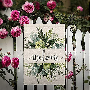 CROWNED BEAUTY Spring Floral Welcome Garden Flag 12×18 Inch Small Vertical Double Sided Seasonal Outside Décor for Yard Farmhouse CF099-12