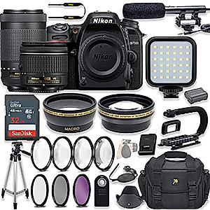 Nikon D7500 20.9 MP DSLR Camera Video Kit with AF-P 18-55mm VR Lens & AF-P 70-300mm ED VR Lens + LED Light + 32GB Memory + Filters + Macros + Deluxe Bag + Professional Accessories (Renewed)