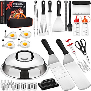 Blackstone Griddle Accessories Tool Kit, AIKWI 47-Piece Flat Top Grill Commercial Grade Set with Enlarged Spatula, Basting Cover, Scraper, Scissors, Tongs for Outdoor BBQ