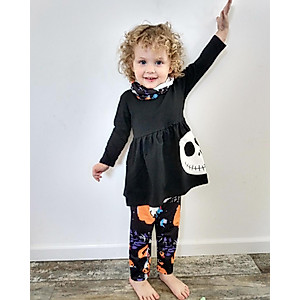 HINTINA 3PCS 4T Toddler Little Girls Halloween Outfits Skull Tops Ghost Leggings Pants Clothes Set with Scarf 4-5T Years