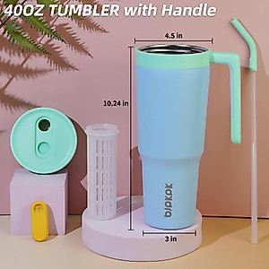 BJPKPK Insulated Tumblers With Handle And Straw 40oz Stainless Steel Travel Coffee Mug Tumbler Cups With Lid And Fruit Infuser,Sky Blue