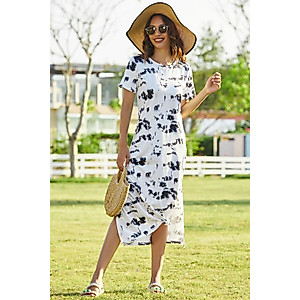 Naggoo Pocket Long Dress for Women Summer Casual Short Sleeve Tie Dye Dresses