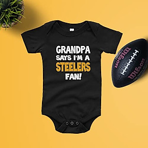 NanyCrafts Baby's My Grandpa says I'm a Steelers Fan Bodysuit Newborn Black