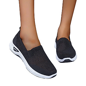 MLAGJSS Slip on Sneakers for Women Comfortable Walking Shoes Memory Foam Loafers Black Sneakers Women's Air Cushion Shoes(0726TA225 Black,Size 6.5)