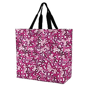 Breast Cancer Awareness Pink Ribbon Women's Tote Bag Large Capacity Shopping Grocery Reusable Shoulder Bag for Travel Picnic