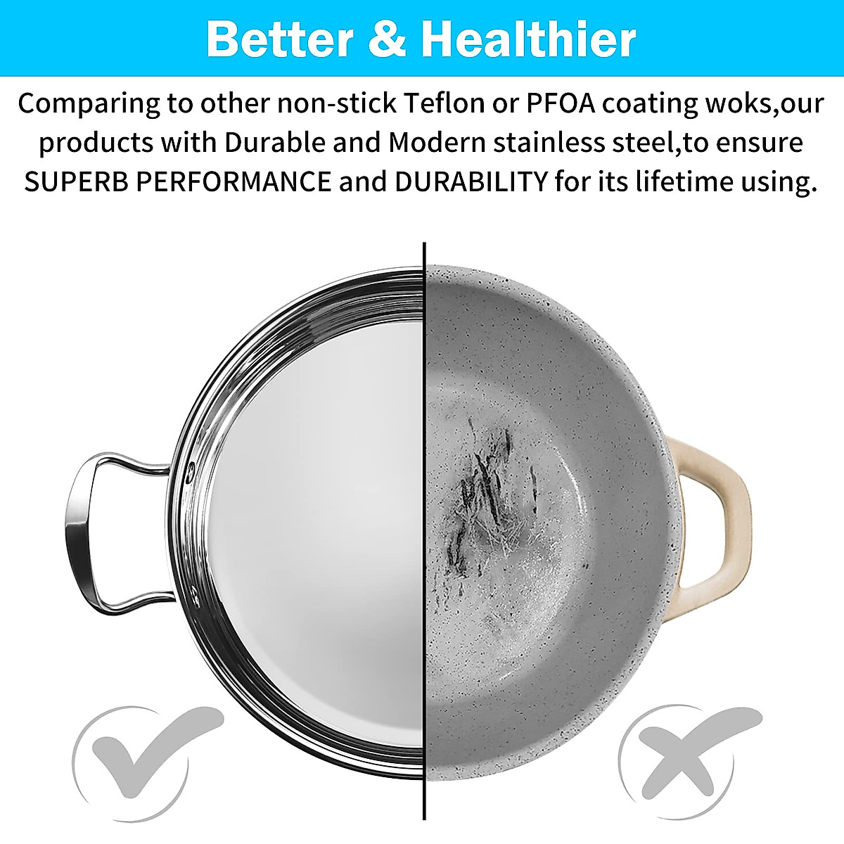 Stainless Steel Pots and Pans Set, 7-Piece Kitchen Cookware Sets with Glass Lids, Stay-Cool Handle, Oven Safe, Works with Induction/Electric and Gas Cooktops, Dishwasher