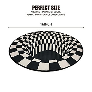 TTSITG 3D Visual Illusion Area Rug, Black and White Stereo Vision Circular Blanket Durable Black Hole Stereo Vision Zebra Non-Slip Area Rugs for Bedroom, Playroom, Kids Room, Living Room (16 inch)