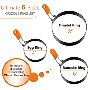 AIDULYY 6 Pcs Stainless Steel Egg Rings + 9 holes Multipurpose Stainless Steel Steamed Egg Rack Combo Set, Egg Mold For Breakfast, Mini Pancakes, and Fried Eggs (4 Inch, 6 Inch, 8 Inch)