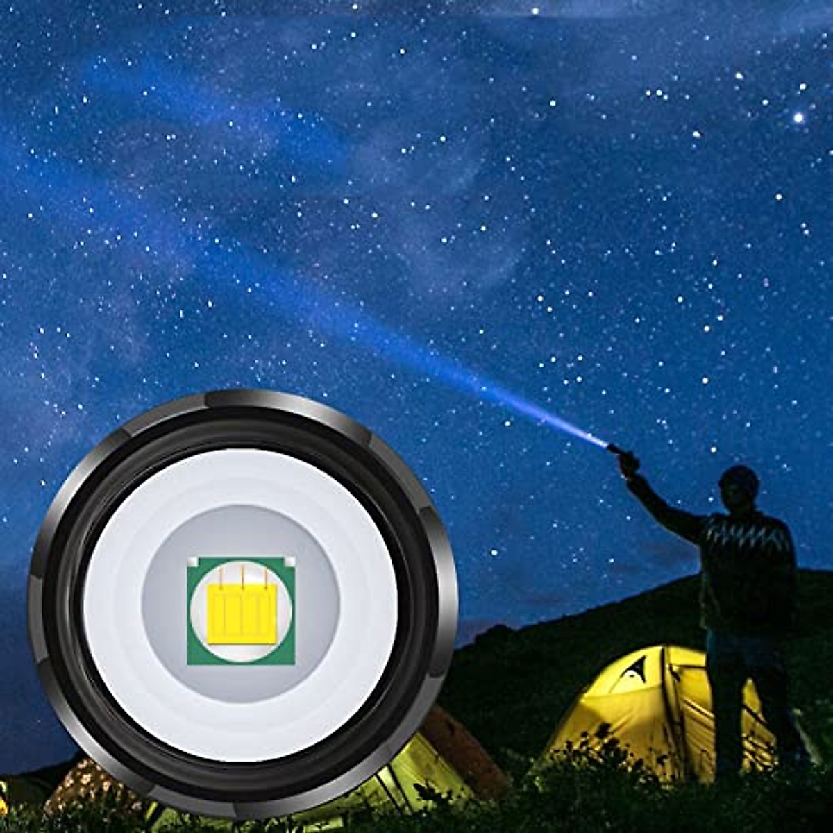 ESASAM Handheld Flashlights， Portable USB Rechargeable LED Flashlight Built-in BatteryTactical Torch Flashlights 3Modes Work Light Emergency Lanterna