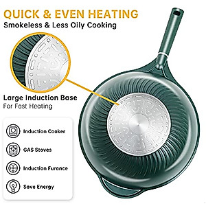 MEGOO Kitchenware cookwear Non Stick Wok Pan With Lid,(PFA,PFOA Free),Frying Wok Pan Suitable For Induction,Gas Cooktops,Ceramic And Electric Stove (Aluminium, 12 Inch)