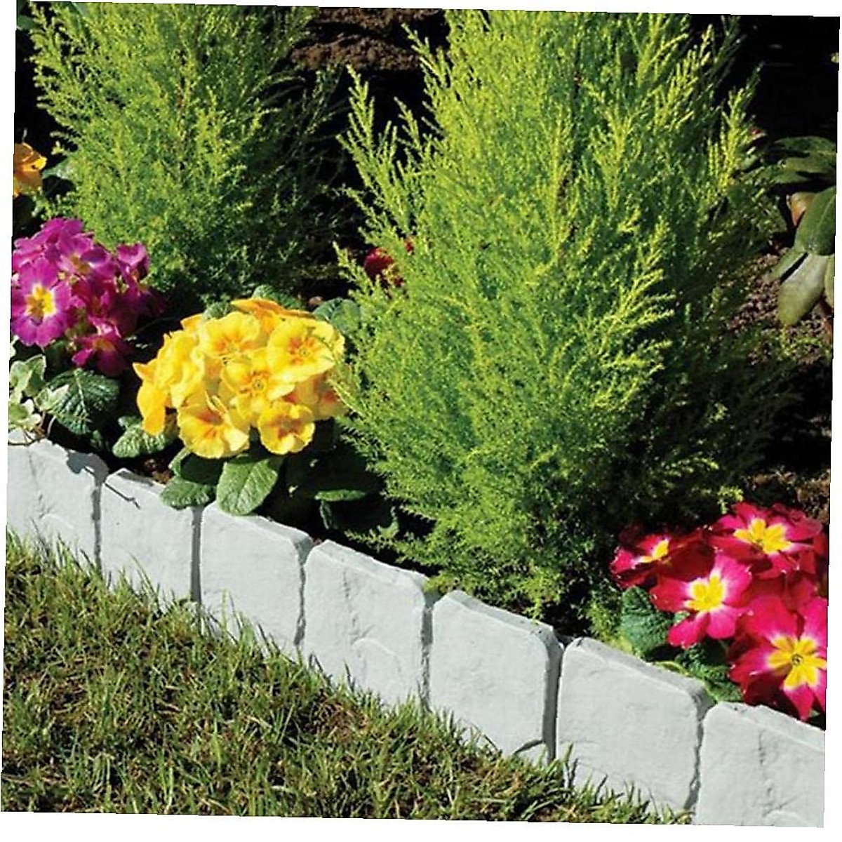 Ruluti 20pcs Flower Bed Decorative Fence Simulation Stone Plastic Garden Edging Border Interlocking Lawn Landscape Stakes, Gray