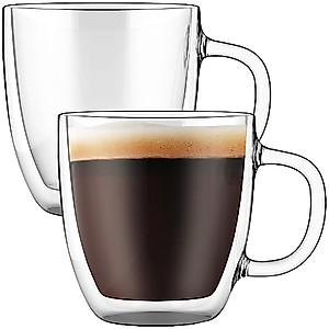 ELIXIR GLASSWARE Large Double Wall Coffee Mugs 16 oz - Double Wall Glass Set of 2 - Insulated Coffee Mugs with Handle (16 oz)