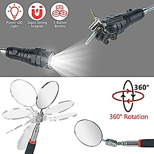LED Light 360° with Magnetic Telescoping Pickup Mechanics Tool,Rotation Inspection Mirror,Stocking Stuffers Gifts for Men Dad Mechanics,Gifts for Christmas,Father's Day,Thanksgiving,Valentine's Day