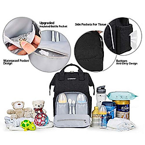 Diaper Bag Backpack,Multifunction Travel Maternity Baby Nappy Changing Bags with USB Charging Port (Dark Black)