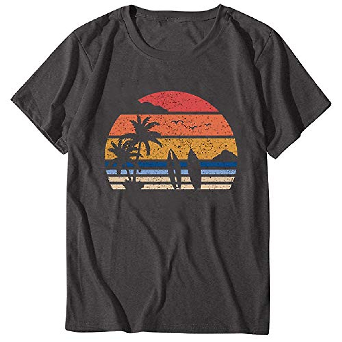 wodceeke Retro Beach Print T-shirt For Women Short Sleeve Round Neck Basic Tee Summer Casual Sports Tops (Dark Gray, M)