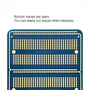 ElectroCookie Solderable Breadboard PCB Double Column Board for Electronics Projects Compatible for DIY Arduino Soldering Projects, Gold-Plated (3 Pack, Blue)