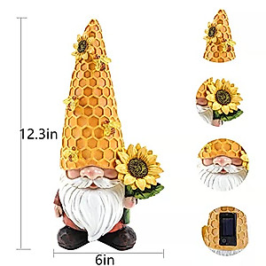 REYISO 12.3 inch Gnomes Garden Statue, Resin Sunflower Statues Gnome Figurine Solar Outdoor Decorations Art Sculpture for Patio Yard Lawn Garden Decor Lawn Ornaments Gnomes Gifts