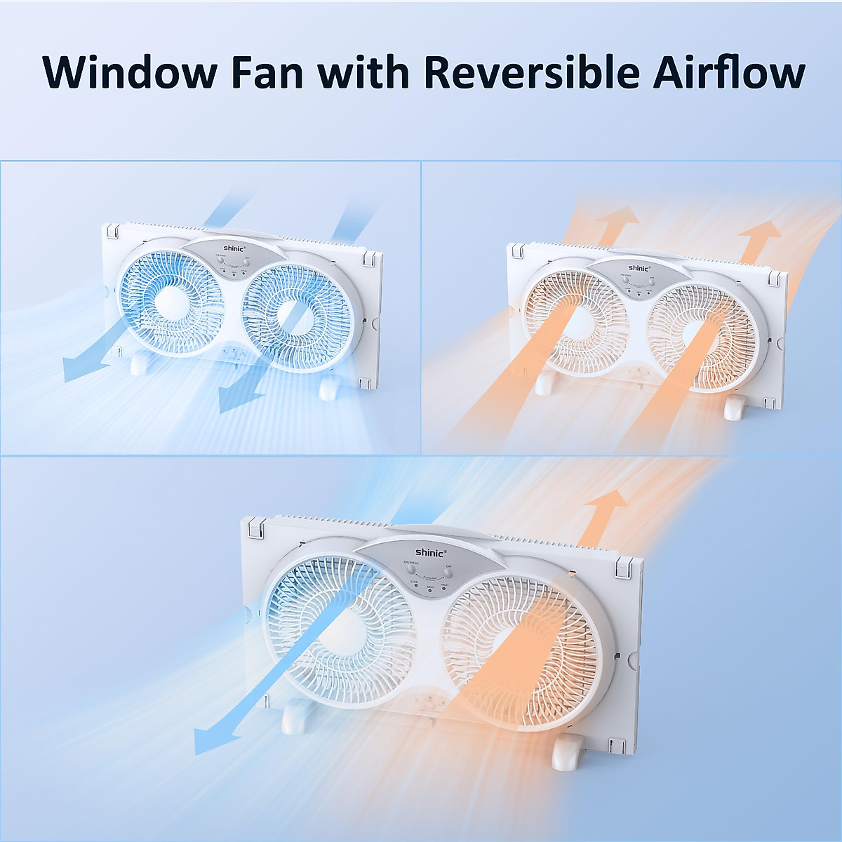 shinic 9" Twin Window Fan with Remote Control,Reversible Airflow,Removable Cover,3 Speeds, 3 Modes, Expandable Panels (From 24" to 37"),ETL Certified, White