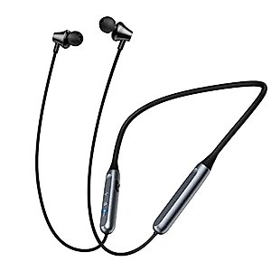 Bigtruely Wireless-Earbuds-Bluetooth-Headphones-Neckband in-Ear, Magnetic Earphones Built-in Microphone,12H Listening Time Bass Waterproof Neck Ear Buds for Running Cycling Gym Sport Workout, Silver