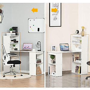 HOMCOM Modern Home Office Desk with 6-Tier Storage Shelves, 47" Writing Table with Bookshelf, White