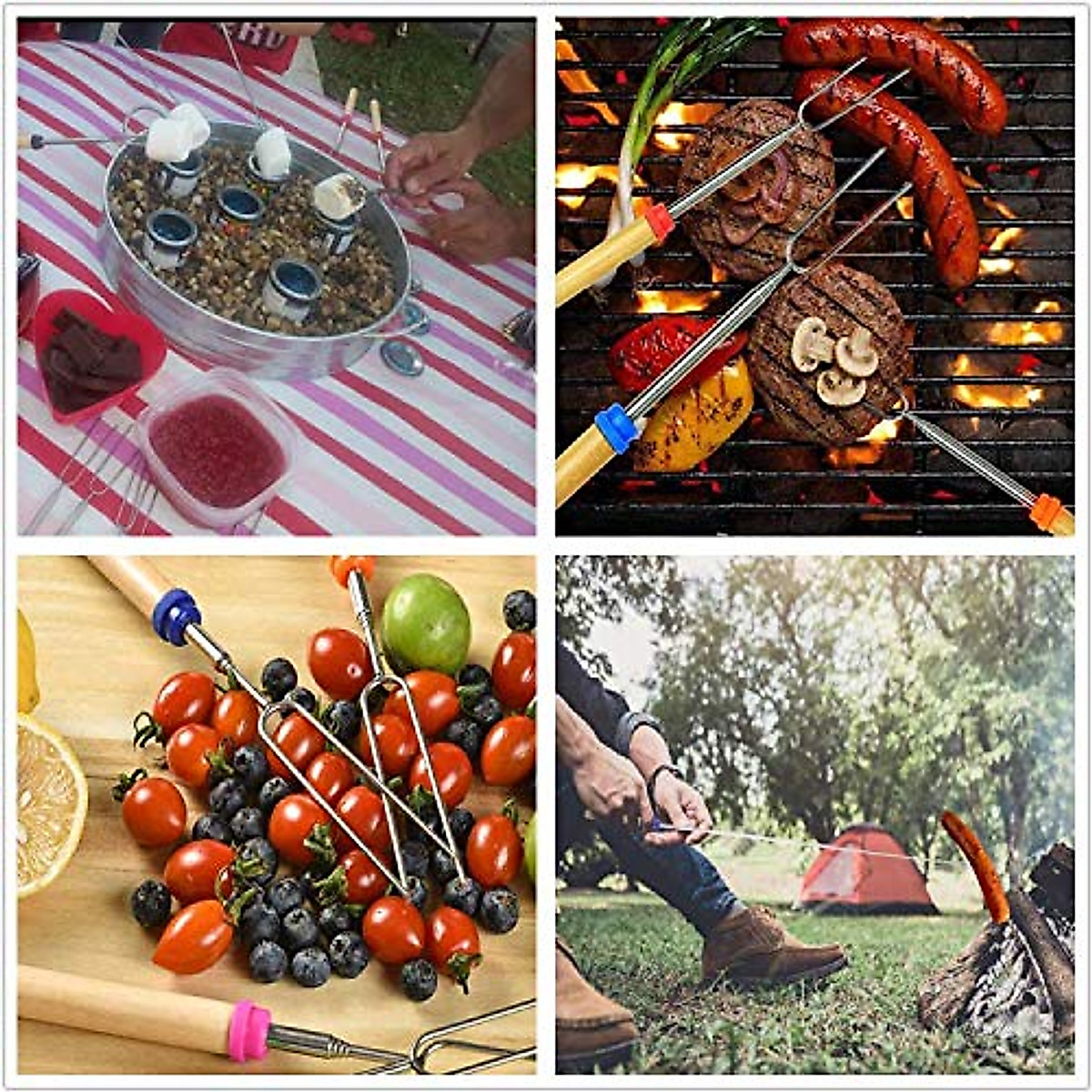 Marshmallow Roasting Sticks 32 inch 4 Pcs Telescoping Stainless Steel Smores Skewers Hot Dog Forks BBQ Camping Cookware Campfire Grill Cooking Tools