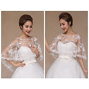 Ayliss Women Lace Wedding Shawls Wrap Bridal Embroidered Shrug Bolero Cape Shoulder Covers Up Evening Prom Party Dress (White #1)